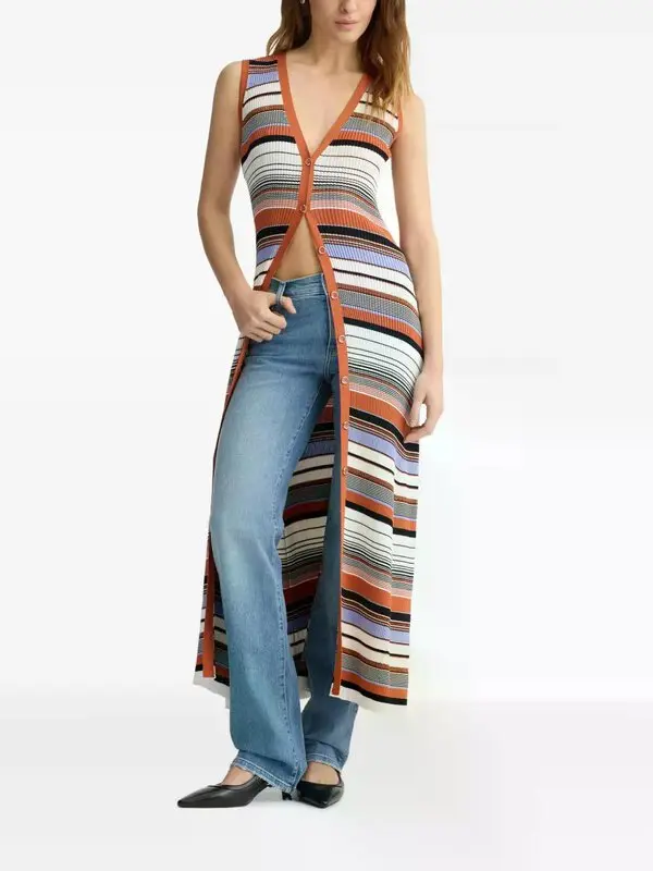 Liu Jo Striped V-neck Maxi Dress With Button Fastening