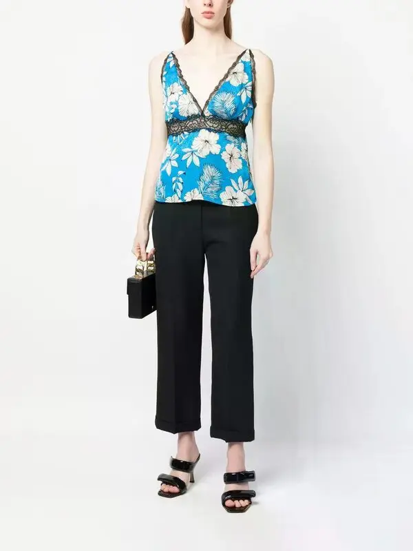 Pinko Floral-print Lace-trimmed V-neck Top
