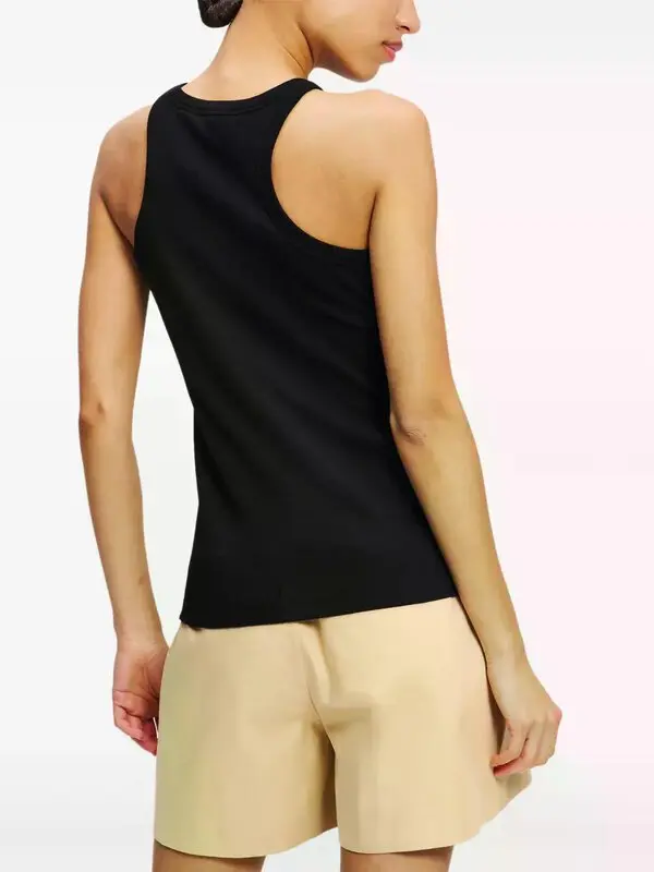 Karl Lagerfeld Autograph" Ribbed Racerback Tank Top - Black