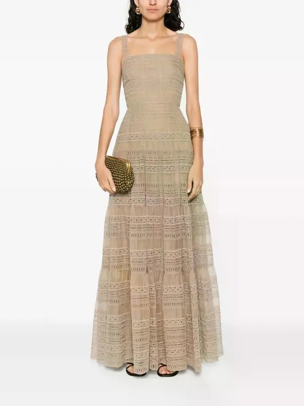 Elie Saab Embroidered Organza Maxi Dress - Neutrals