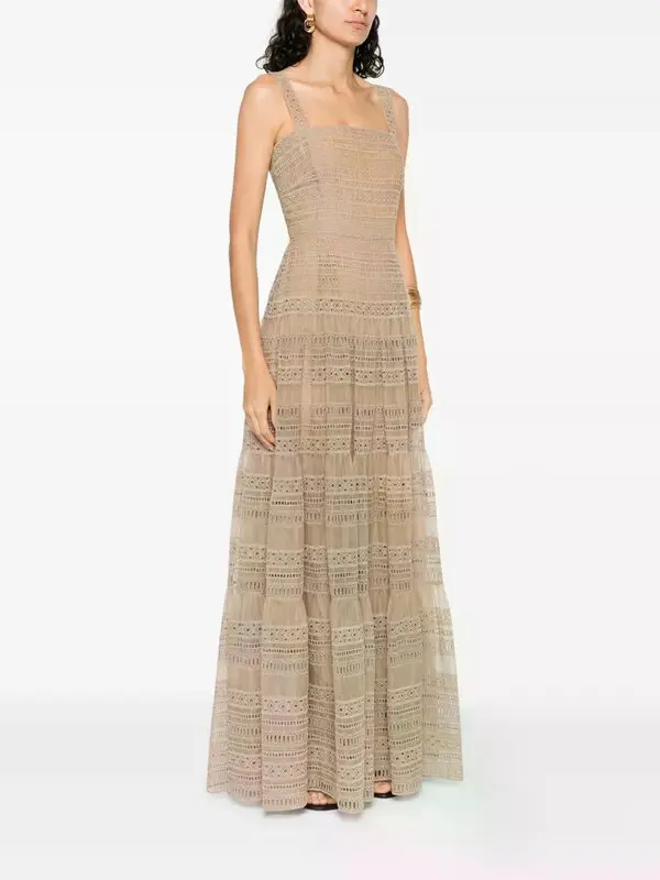 Elie Saab Embroidered Organza Maxi Dress - Neutrals