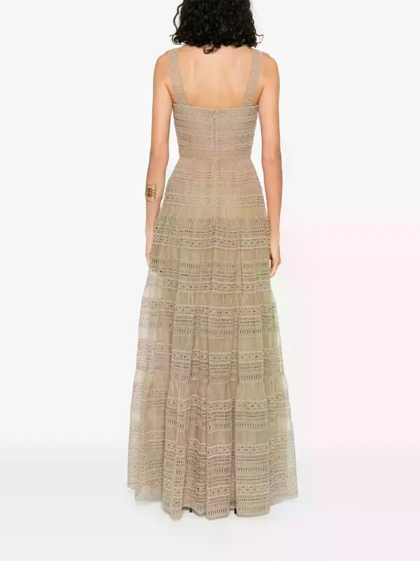 Elie Saab Embroidered Organza Maxi Dress - Neutrals