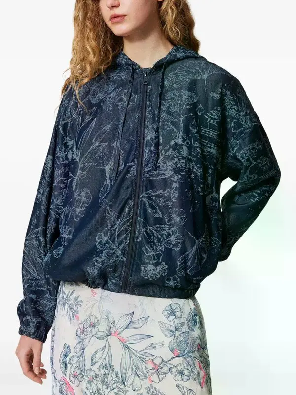 TWINSET Printed Zip-up Hooded Jacket