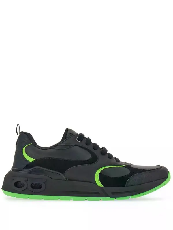 FERRAGAMO Gancini Embossed Leather Sneakers - Black