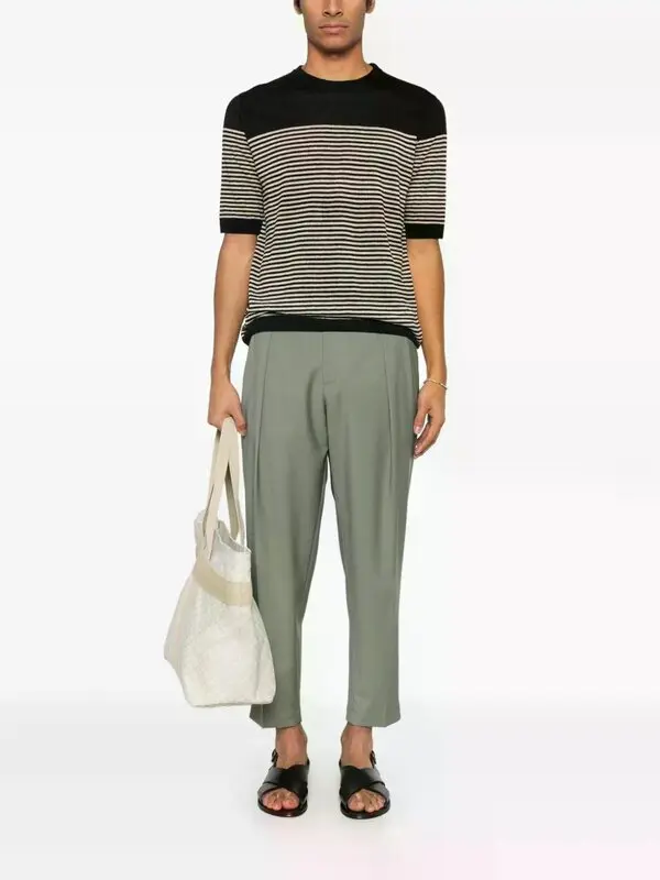 LARDINI Fine-knit T-shirt With Stripe Detailing - Black