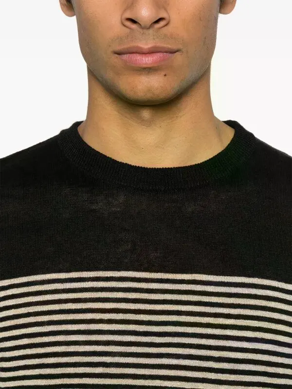 LARDINI Fine-knit T-shirt With Stripe Detailing - Black