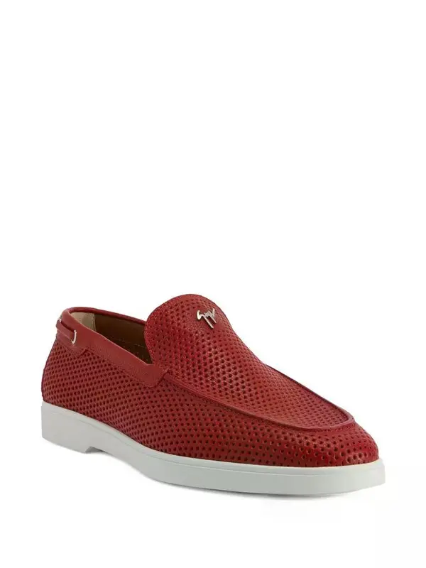 GIUSEPPE ZANOTTI Jourdain Perforated Leather Loafers - Red