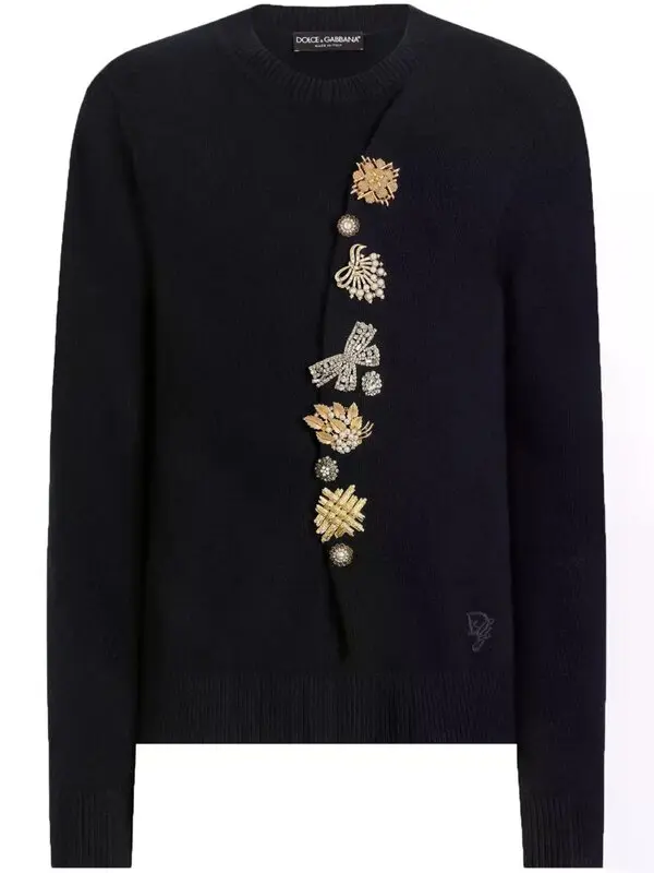 Dolce & Gabbana Brooch Detail Crew Neck Jumper