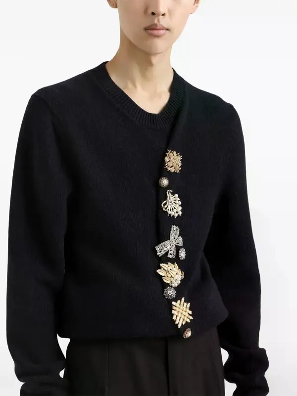 Dolce & Gabbana Brooch Detail Crew Neck Jumper