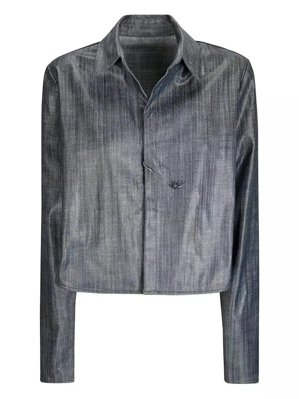 MARIA CALDERARA Cropped Denim Jacket With Brooch Detail