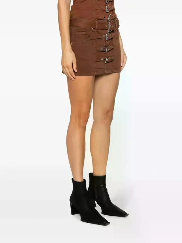 Blumarine Buckled Denim Miniskirt - Brown
