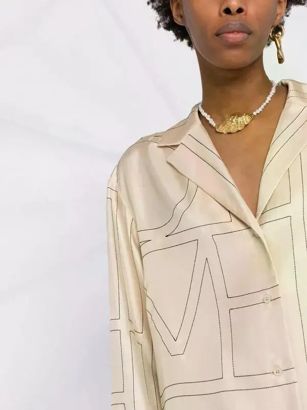 TOTEME Monogram Silk Pajama Shirt - Neutrals