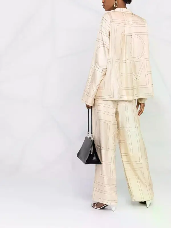 TOTEME Monogram Silk Pajama Shirt - Neutrals