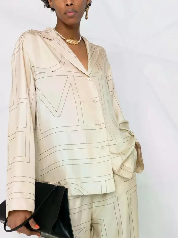 TOTEME Monogram Silk Pajama Shirt - Neutrals
