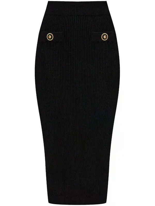 Balmain Ribbed Midi Skirt With Decorative Buttons