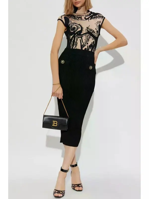 Balmain Ribbed Midi Skirt With Decorative Buttons