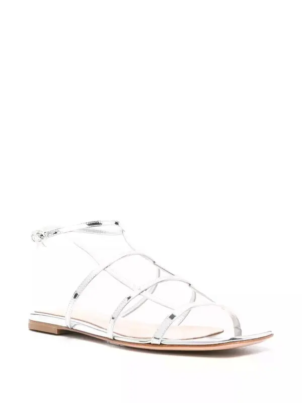GIANVITO ROSSI Metallic Leather Flat Sandals - Silver
