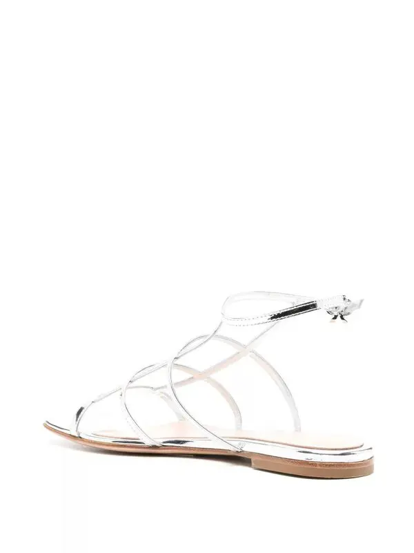 GIANVITO ROSSI Metallic Leather Flat Sandals