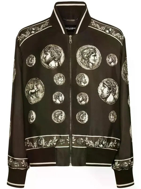 Dolce & Gabbana Graphic Print Silk Bomber Jacket - Brown