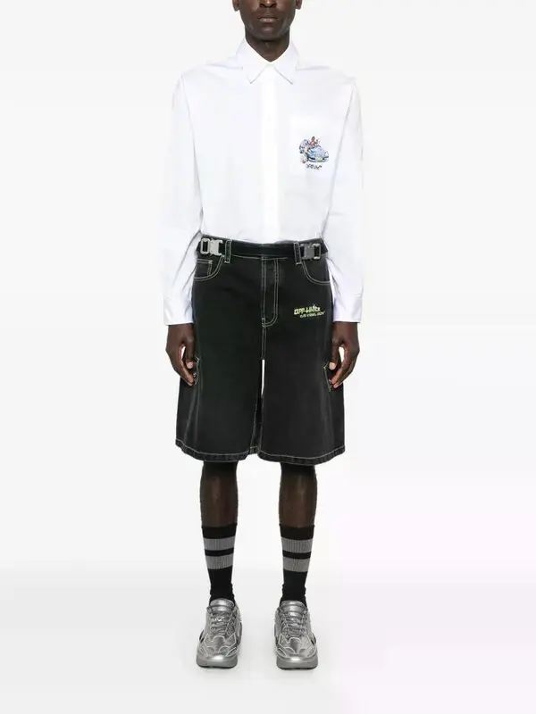 Off-White Embroidered Logo Denim Shorts
