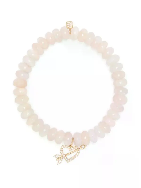 SYDNEY EVAN 14kt Yellow Gold Morganite And Diamond Heart Charm Beaded Bracelet - Neutrals