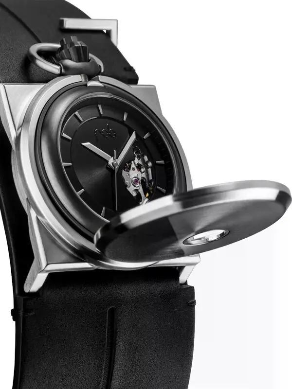 FOB PARIS Sisyphos Stainless Steel Watch With Black Leather Strap