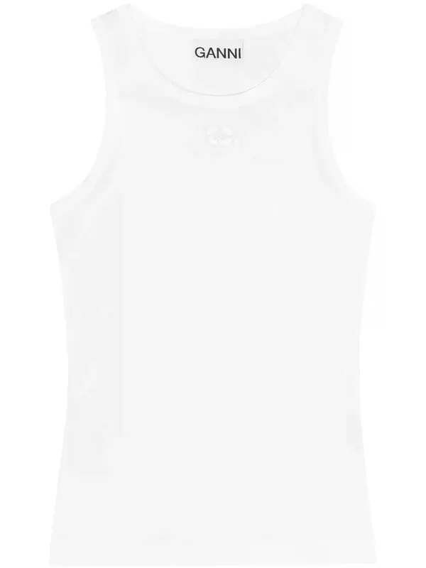 GANNI Ribbed Tank Top With Butterfly Logo - White