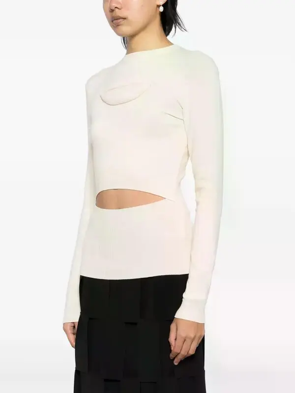 A.W.A.K.E. Mode Lip Appliqué Knitted Top - Neutrals