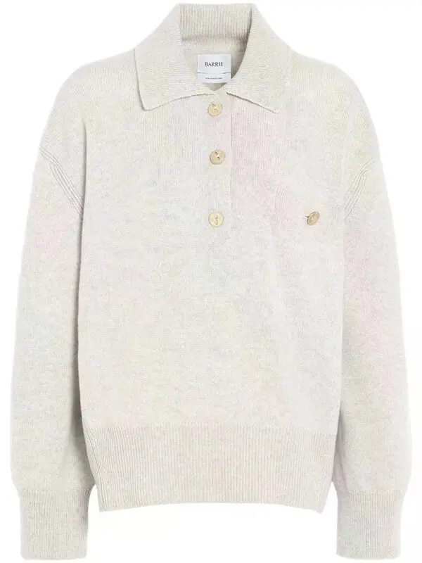 BARRIE Cashmere Polo Sweater With Gold-tone Buttons