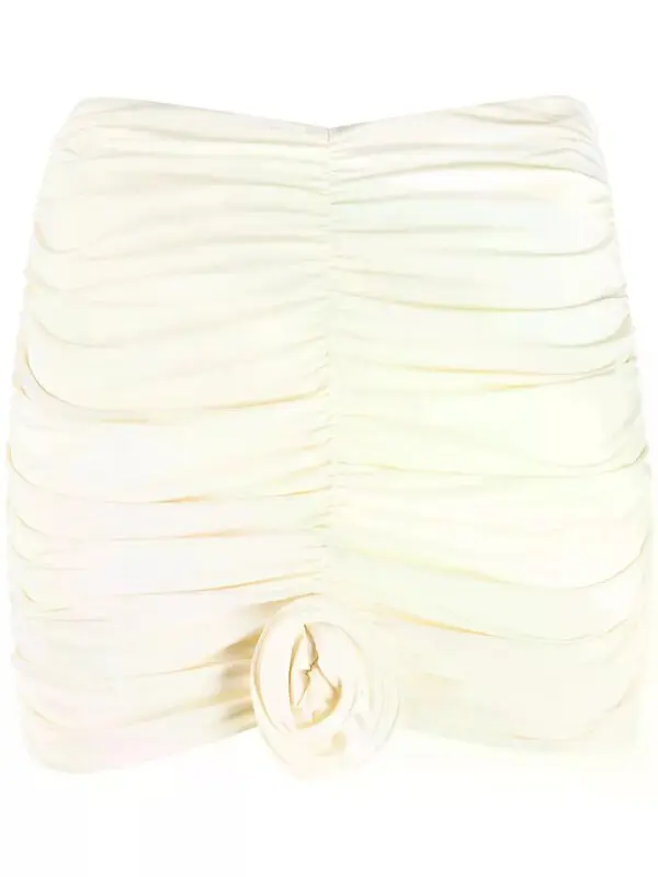 LA REVECHE Lillibet Floral-appliqué Ruched Miniskirt - Neutrals