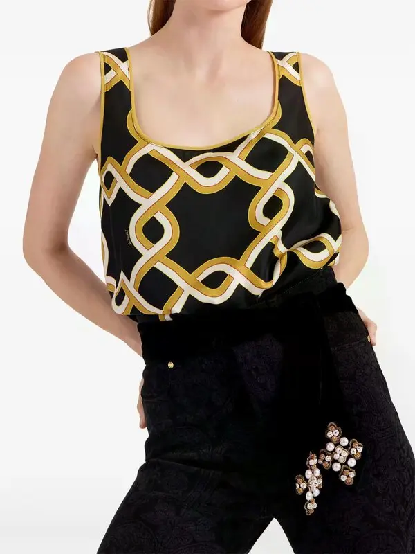La DoubleJ Sleeveless Geometric Print Silk Twill Top