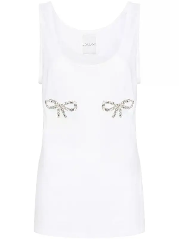 LOULOU Crystal Bows Tank Top - White