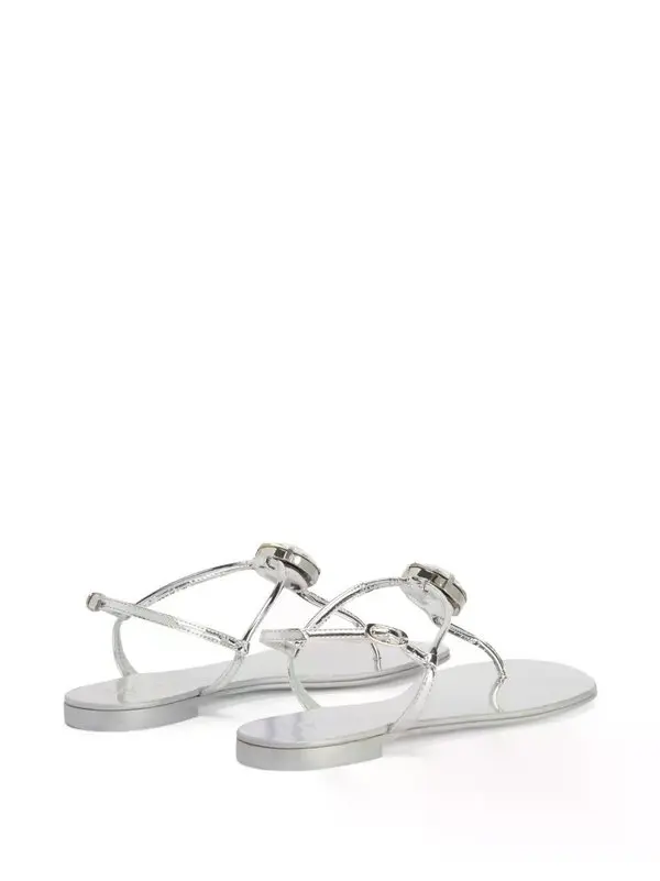 GIUSEPPE ZANOTTI Metallic Crystal Embellished Flat Sandals - Silver