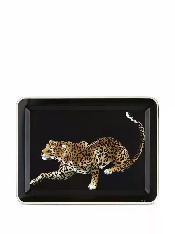 Dolce & Gabbana Large Leopard-print Tray - Black