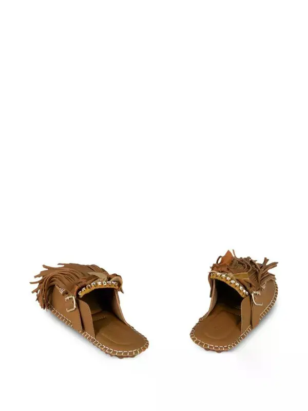 13 09 SR Fringed Mules With Rhinestone Embellishment