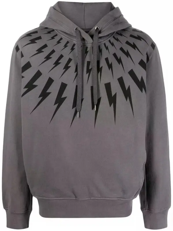 Neil Barrett Thunderbolt Print Cotton Hoodie - Grey