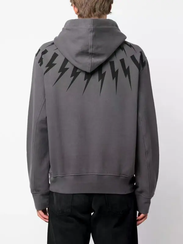 Neil Barrett Thunderbolt Print Cotton Hoodie - Grey