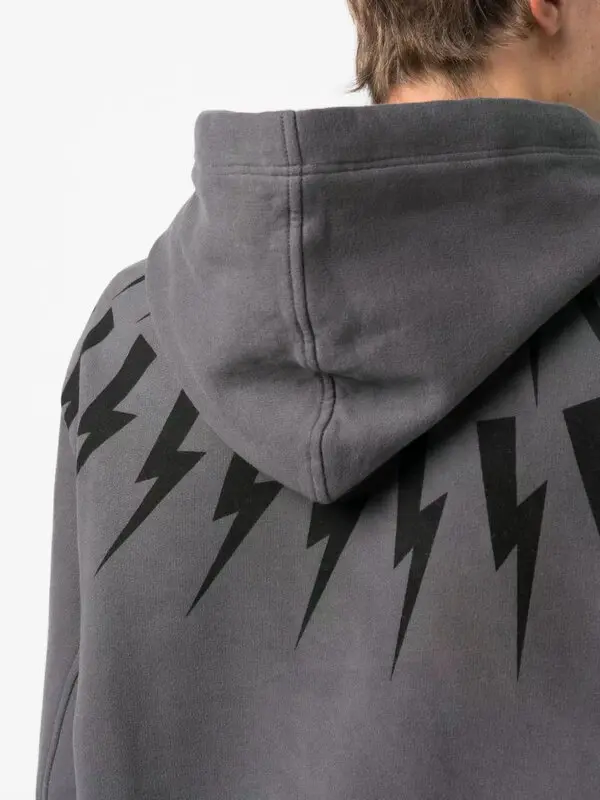 Neil Barrett Thunderbolt Print Cotton Hoodie - Grey