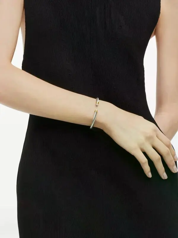 David Yurman 14kt Yellow Gold And Sterling Classic Cable Bracelet With Pearl - Silver