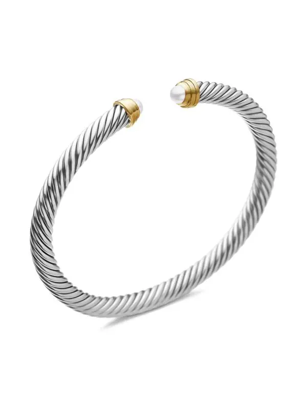 David Yurman 14kt Yellow Gold And Sterling Classic Cable Bracelet With Pearl