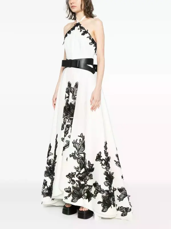 SAIID KOBEISY Floral Embroidered Neoprene Gown - White