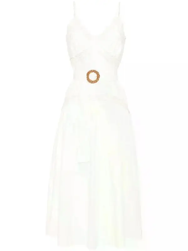 TWINSET Floral Embroidered Midi Dress With Lace Trim - Neutrals