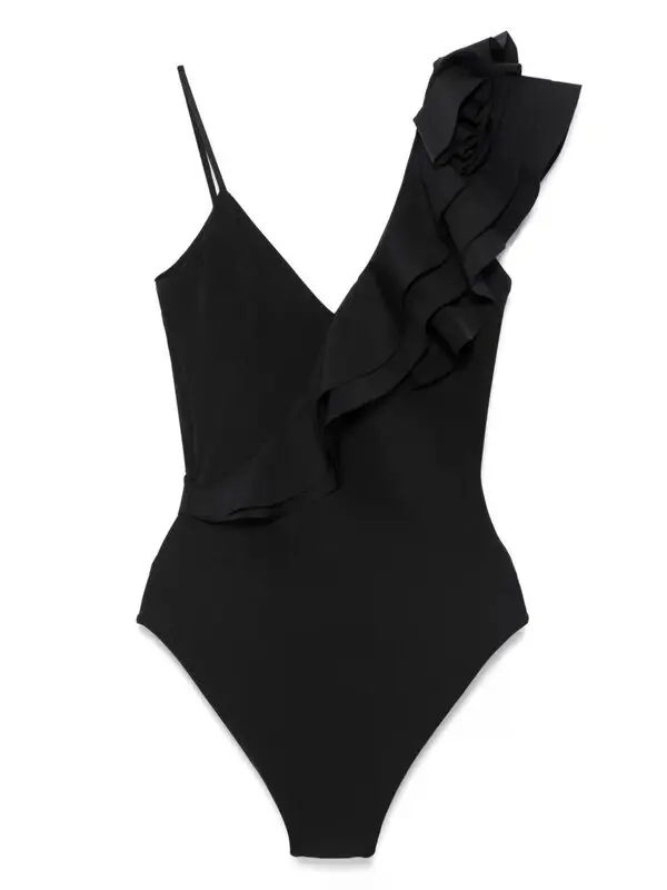 MAYGEL CORONEL Ruffled V-neck One-piece Swimsuit - Black