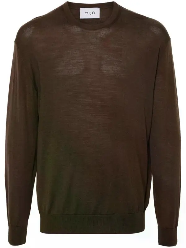 D4.0 Fine Knit Wool Crew Neck Jumper - Brown