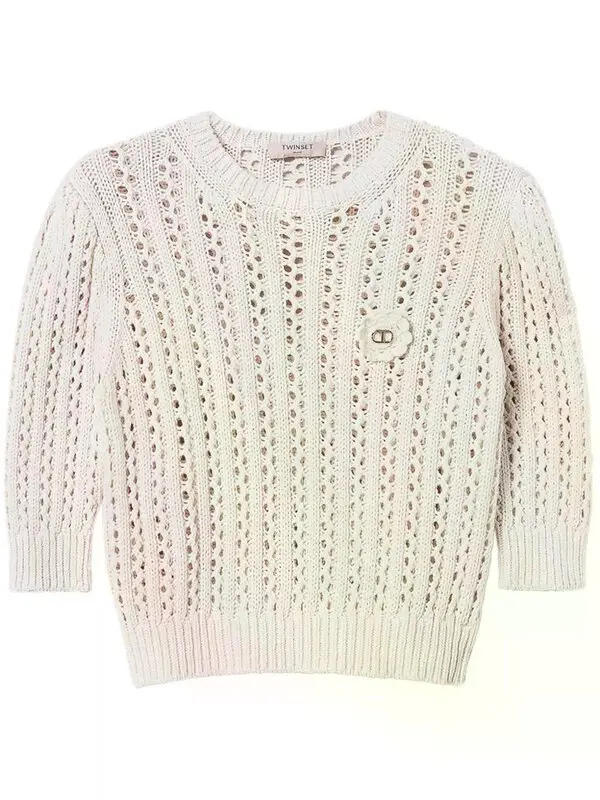 TWINSET Crochet Knit Jumper With Appliqué Detail - Neutrals