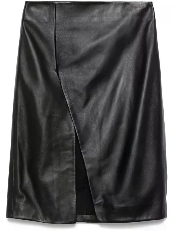 Loulou De Saison Slit Detail Leather Skirt - Black