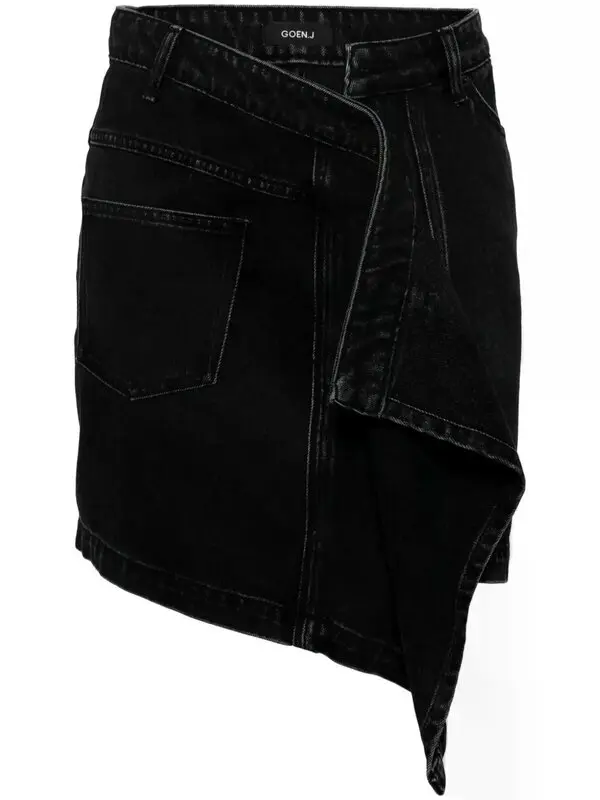 Goen.j Asymmetric Draped Denim Skirt