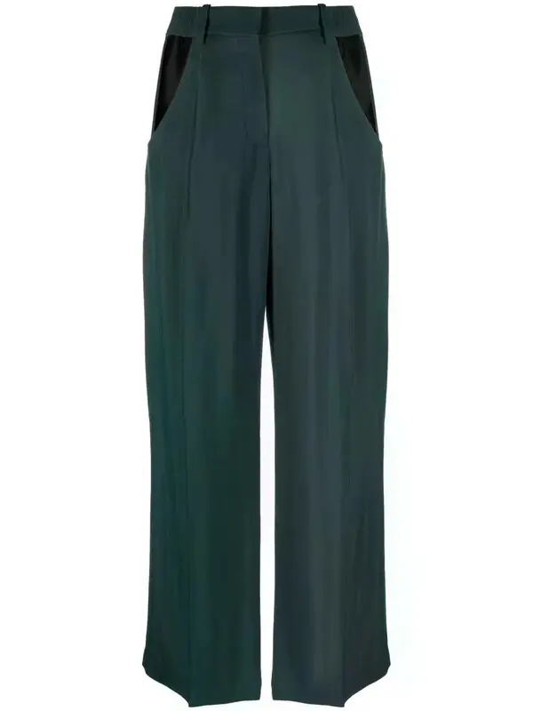 MUGLER Cut-out Wide-leg Trousers - Green