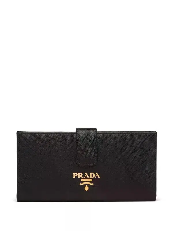 Prada Large Logo Plaque Wallet - Black