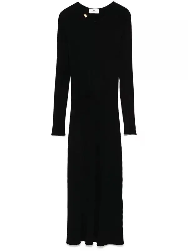 Elisabetta Franchi Ribbed-knit Midi Dress With Logo Plaque